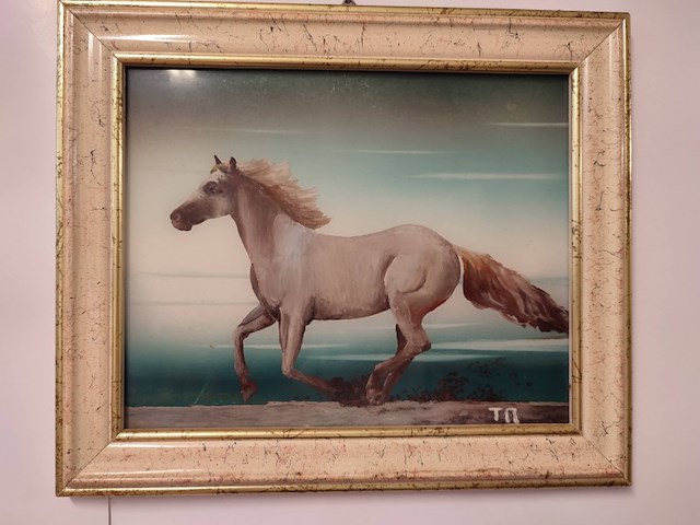 Slika `Konj` ulje na staklu Tamara Pantelić 1995.