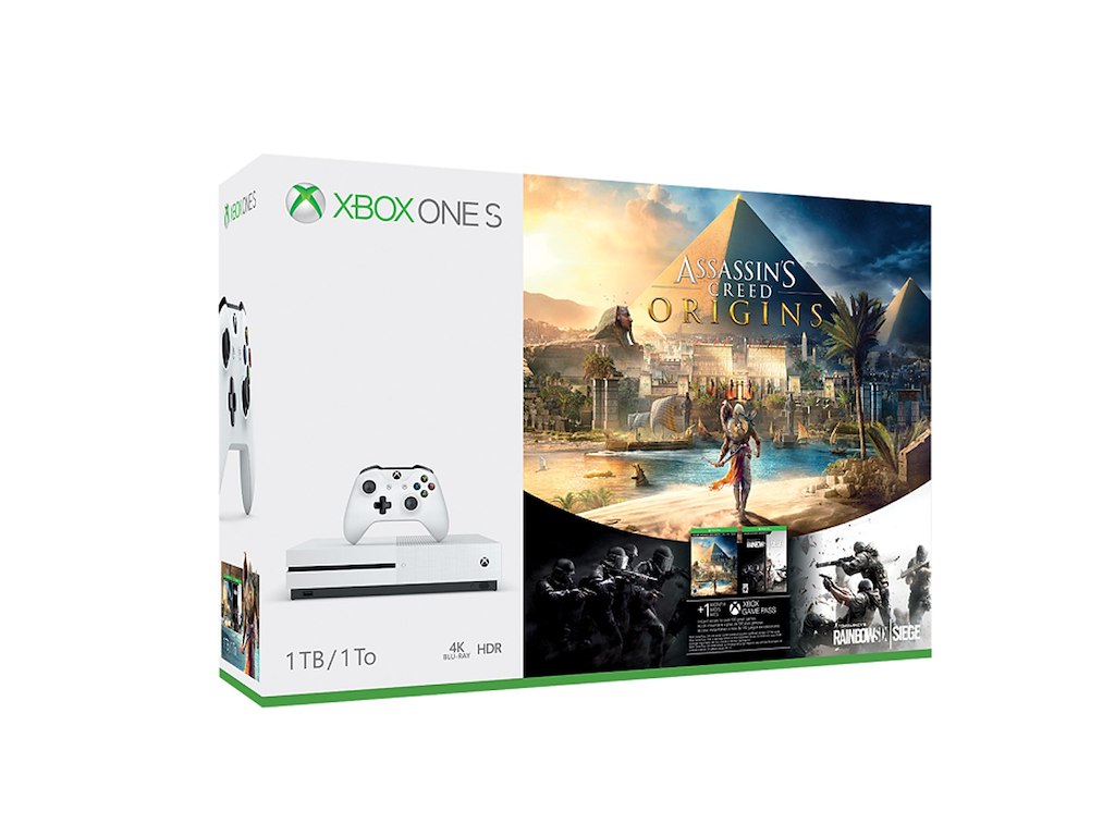 Xbox One S 1TB sa 2 igre Assassins Creed Origins i Rainbow Six konzola cena i prodaja
