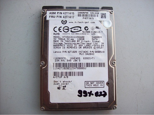 120 Gb HITACHI sata -2.5 inca HTS541612J9SA00