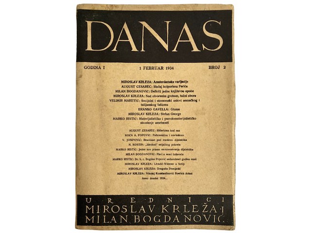 Časopis Danas br. 2 / Krleža, Bogdanović, 1934 /