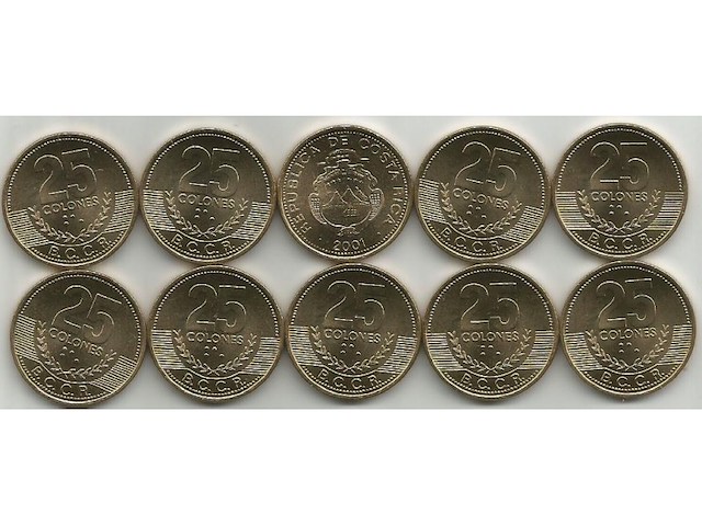 Costa Rica 25 colones 2001. UNC x 10 kom.