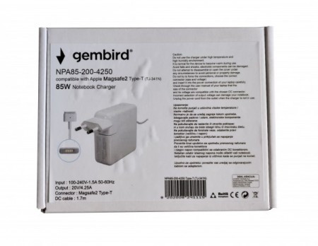 Gembird NPA85-200-4250 (TJ-341N Apple Type-T) punjac za laptop 85W-20V-4.2A, Magsafe2 Type-T