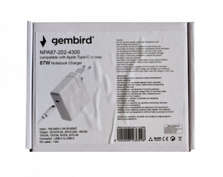 Gembird NPA87-202-4300 (TJ-354B Apple Type-C/USB-C) punjac za laptop 87W-20,2V-4.3A, USB Type-C