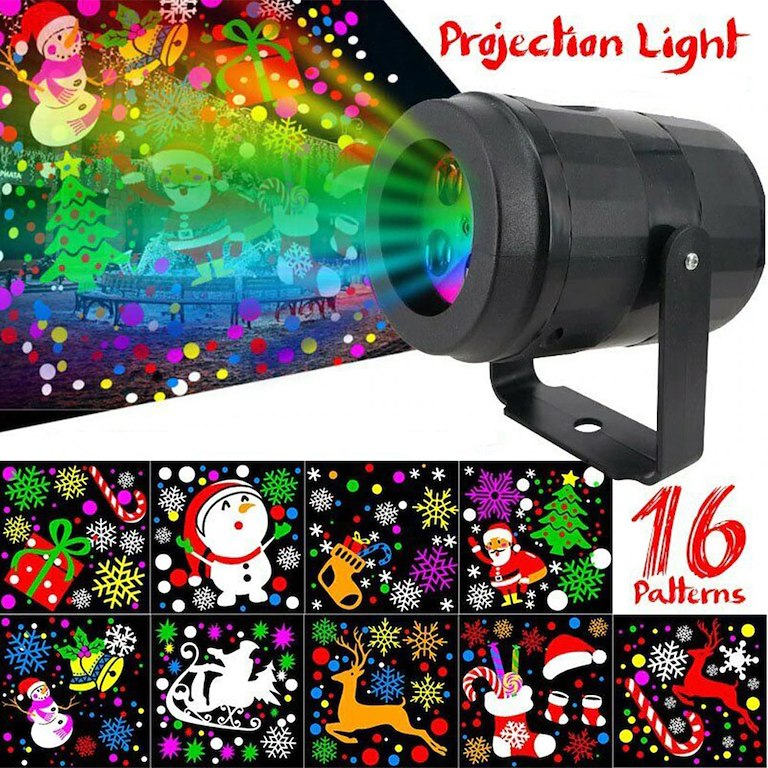 LED Projekciona Lampa – Laser 16 Božićnih Šablona