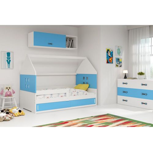 Drveni dečiji krevet Domi 1 sa prostorom za odlaganje - 160x80 cm - plavo - beli