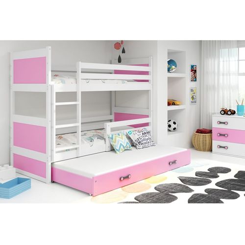Drveni dečiji krevet na Rico sa tri kreveta - beli - rozi - 200x90 cm