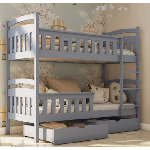 Drveni dečiji krevet na sprat Harry sa fiokom - grafit - 190x90 cm
