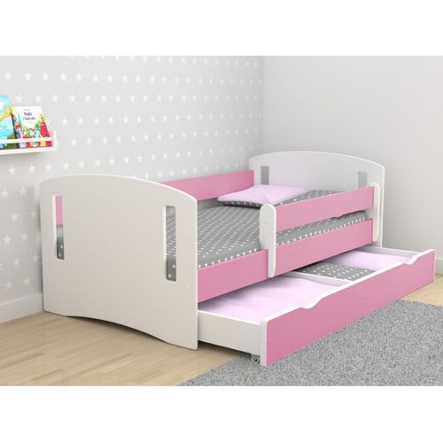 Drveni dečiji krevet Classic 2 sa fiokom - rozi - 160x80 cm