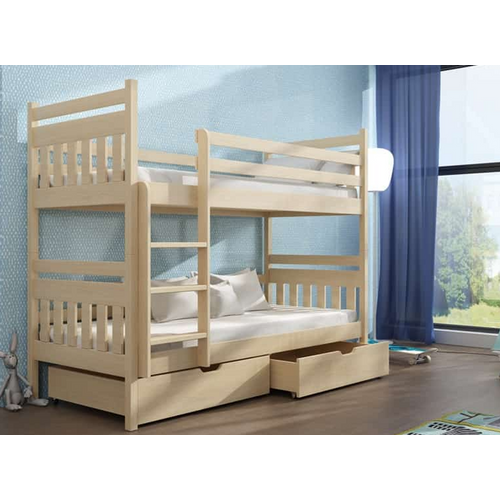 Drveni dečiji krevet na sprat Adas sa fiokom- svetlo drvo - 200x90 cm