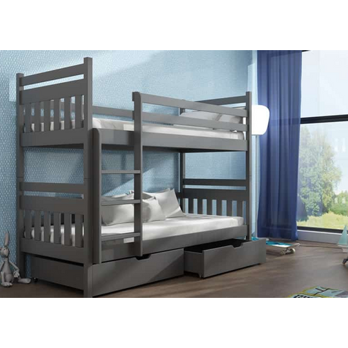 Drveni dečiji krevet na sprat Adas sa fiokom - grafit - 190x90 cm