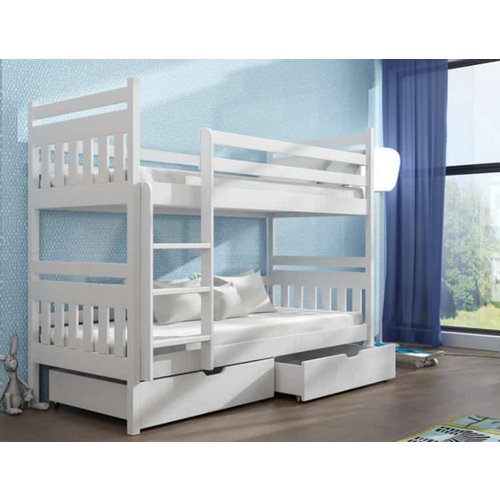 Drveni dečiji krevet na sprat Adas s fiokom - bijeli - 190x90 cm