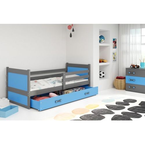 Drveni dečiji krevet Rico - sivo - plavi - 190x80 cm