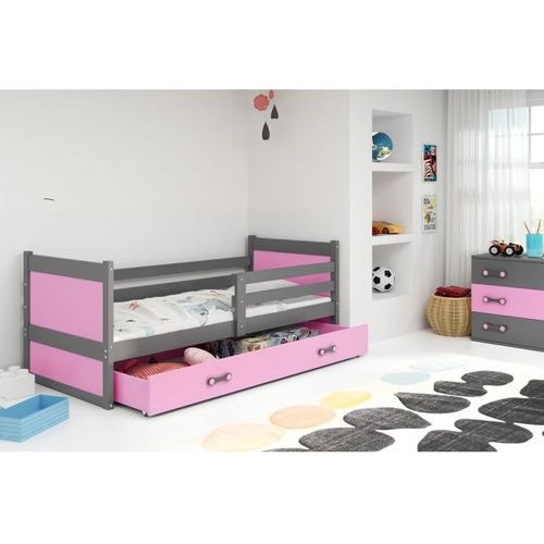 Drveni dečiji krevet Rico - sivi - roza - 200x90 cm