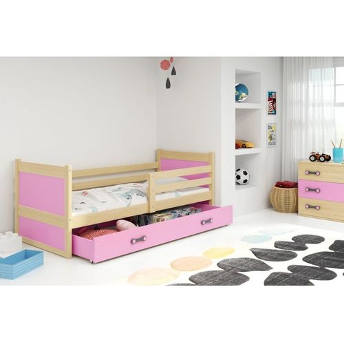 Drveni dečiji krevet Rico - bukva - roza - 200x90 cm
