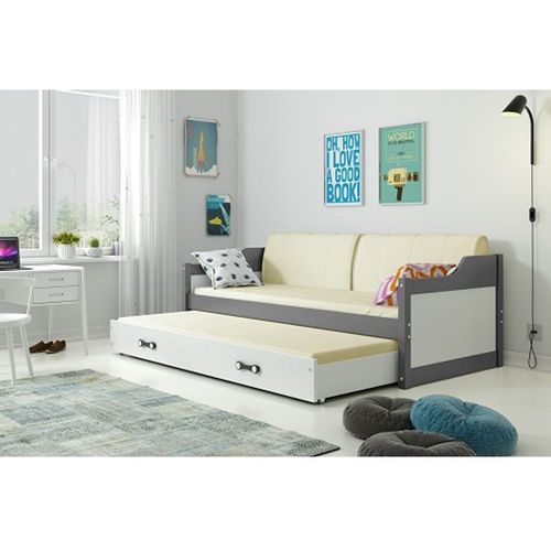 Drveni dečiji krevet Dawid sa dodatnim krevetom - 200x90 cm - grafit-beli