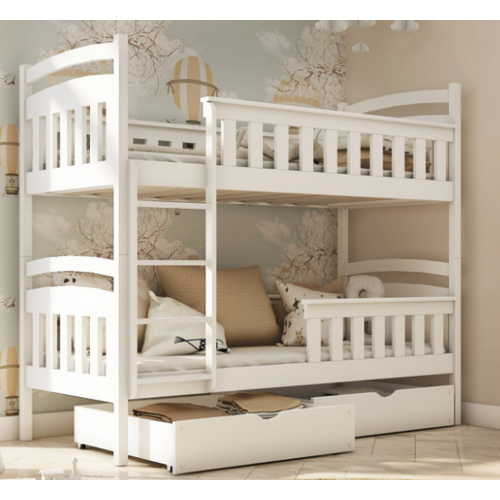 Drveni dečiji krevet na sprat Harry sa fiokom - beli - 200x90 cm