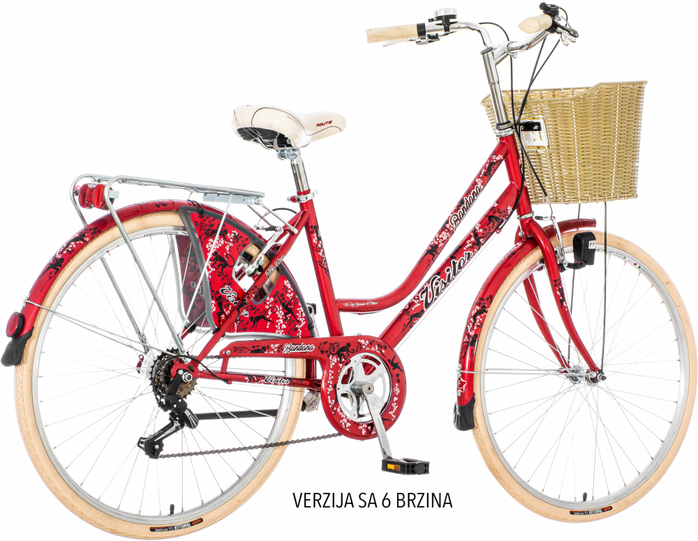 Bicikl zenski gradski Visitor Bandana crven nov