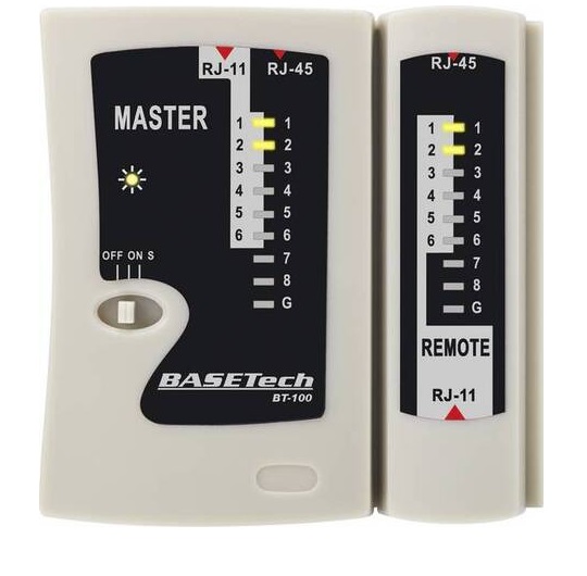 Cable tester basetech BT-100 suitable for RJ-45, RJ-11