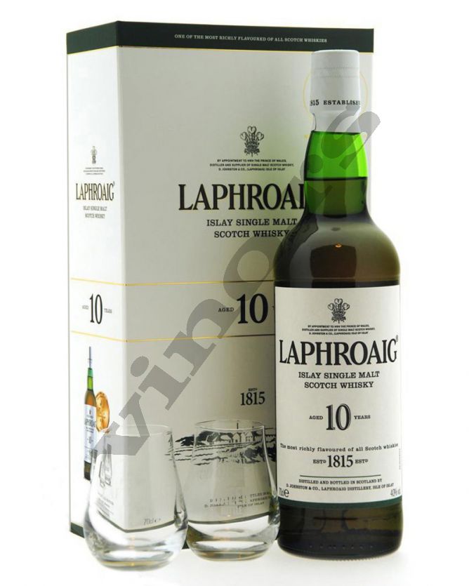 Laphroaig Islay Single Malt Whisky 10 year old 0,7 l  Gift sa 2 čaše