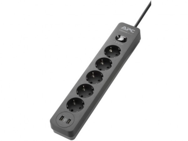 APC Essential SurgeArrest 5 Outlet 2 USB Ports Black 230V