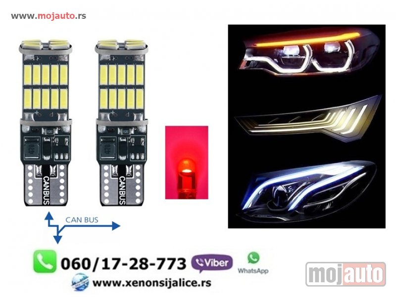 T10 w5w led sijalice kan bus crvene