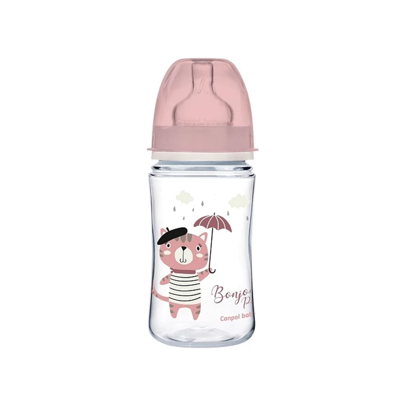 Canpol flašica za bebe Bonjour Paris Roze sa širokim vratom 240ml, 0m+
