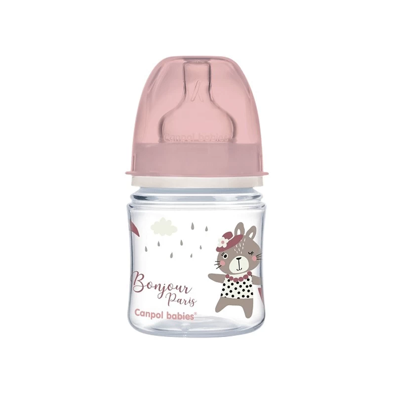 Canpol flašica za bebe Bonjour Paris Roze sa širokim vratom 120ml, 0m+