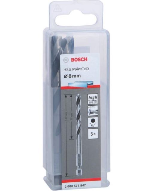 Bosch HSS spiralna burgija PointTeQ 8,0 mm sa šestougaonim HEX prihvatom pakovanje od 5 komada - 2608577547