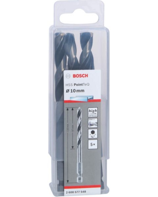 Bosch HSS spiralna burgija PointTeQ 10,0 mm sa šestougaonim HEX prihvatom pakovanje od 5 komada - 2608577548