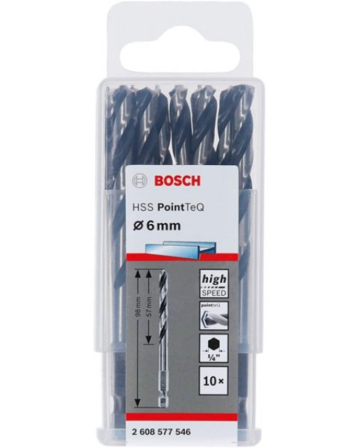 Bosch HSS spiralna burgija PointTeQ 6,0 mm sa šestougaonim HEX prihvatom pakovanje od 10 komada - 2608577546