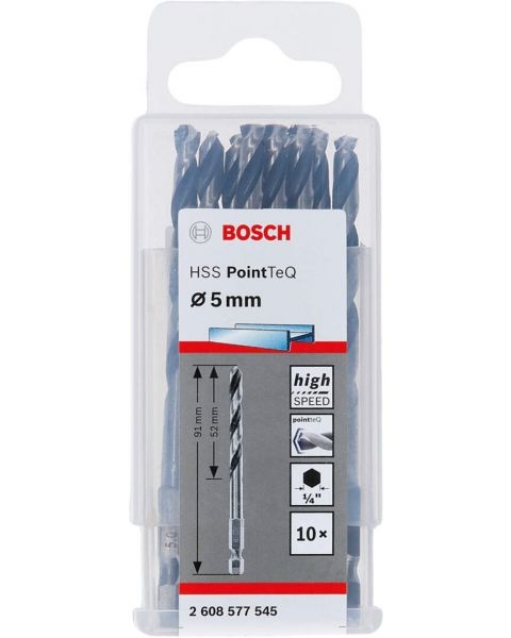 Bosch HSS spiralna burgija PointTeQ 5,0 mm sa šestougaonim HEX prihvatom pakovanje od 10 komada - 2608577545