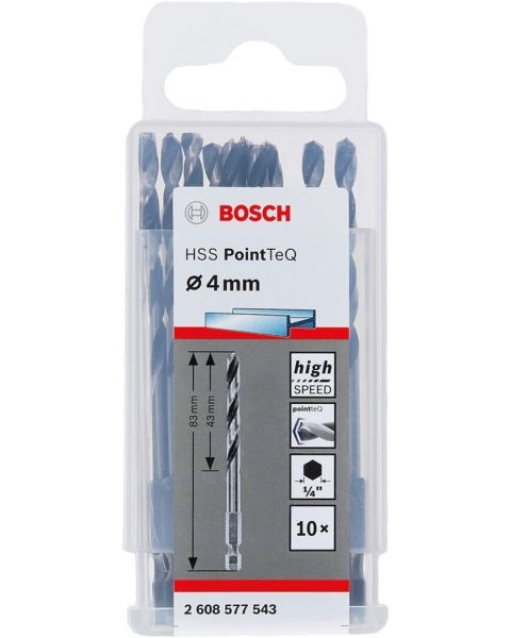 Bosch HSS spiralna burgija PointTeQ 4,0 mm sa šestougaonim HEX prihvatom pakovanje od 10 komada - 2608577543