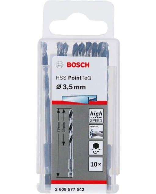 Bosch HSS spiralna burgija PointTeQ 3,5 mm sa šestougaonim HEX prihvatom pakovanje od 10 komada - 2608577542