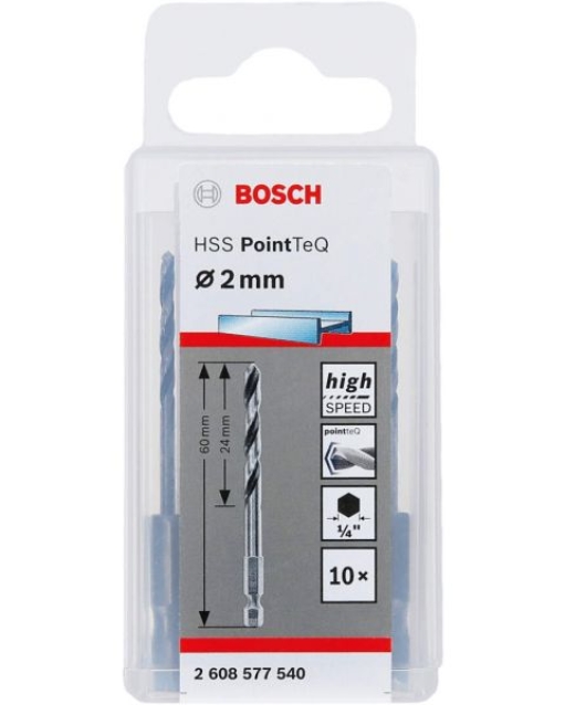 Bosch HSS spiralna burgija PointTeQ 2,0 mm sa šestougaonim HEX prihvatom pakovanje od 10 komada - 2608577540