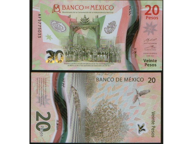 Mexico 20 Pesos 2021. UNC Polymer.