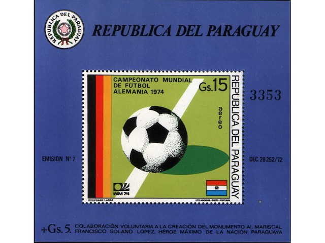 kt463u  13.jul1974  ParaguayCDel  MiBl225-2586 **