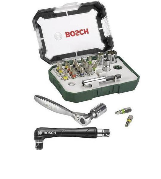 Bosch accessories promoline 2607017392 bit set 27-piece Slot, Pozidriv, Phillips, Allen, Star incl. torque wrench