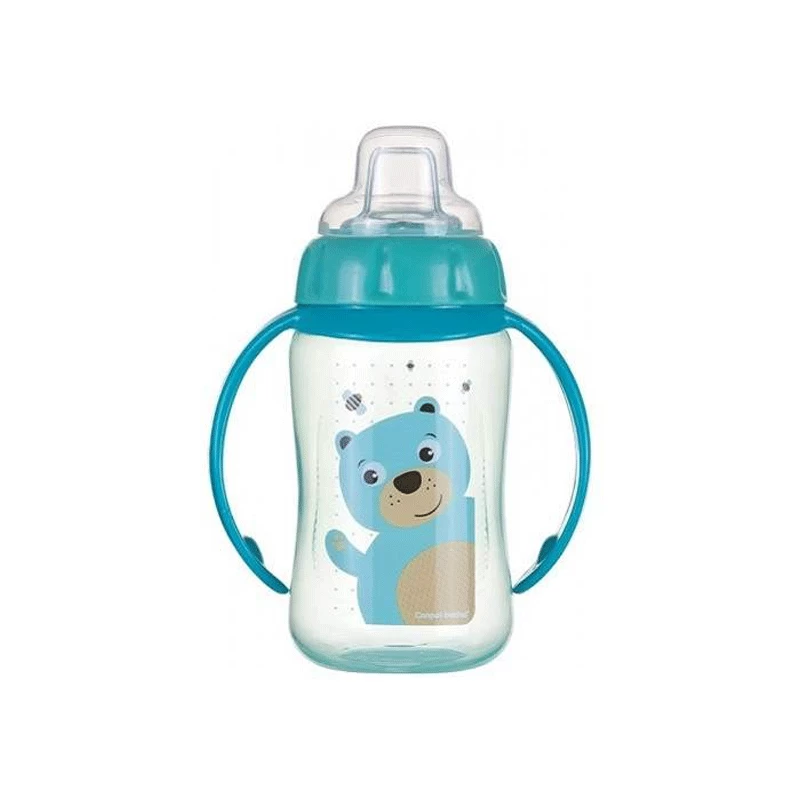 Canpol flašica za bebe Happy Animals Bear sa kljunom i ručkama 320ml, 12m+