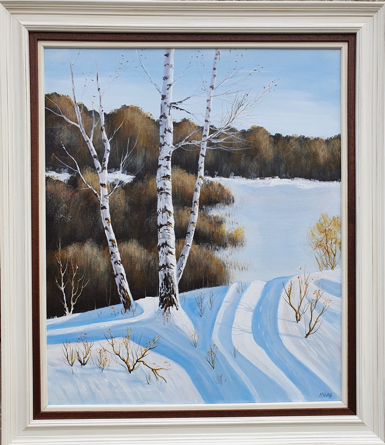 Zima II, Aleksandar Injac, ulje na platnu, luks uramljena, sa 73×63 cm, bez 60×50 cm, sertifikat, 160 eura