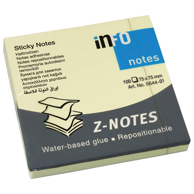 Blok samolepljiv "Z" 75x75mm 100L Info Notes 5644-01 žuti