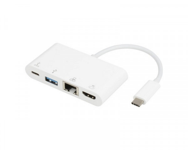 E-GREEN Adapter USB 3.1 tip C (M) - HDMI + USB3.0 + RJ45 + tip C (F) beli