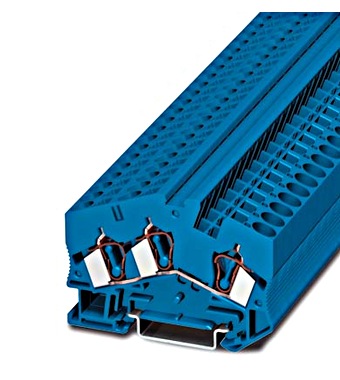 Prolazna stezaljka STS 6-TWIN plava
Spring-cage-connection, cross section: 0,2 mm² - 10 mm², AWG: 24 - 8, width: 8,2 mm, blue, NS 35/7,5, NS 35/15