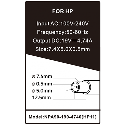 Gembird Laptop charger 90W-19V-4.74A, 7.4x5.0mm black PIN | NPA90-190-4740 (HP11)