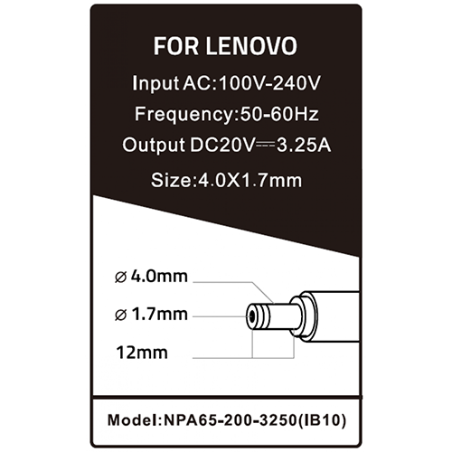 Gembird Laptop charger 65W-20V-3.25A, 4.0x1.7mm Yellow (Alt=IB09) | NPA65-200-3250 (IB10)