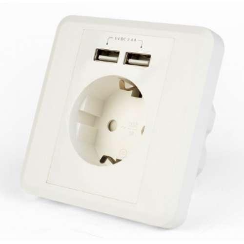 Gembird AC wall single Shuko outlet, with 2 port USB charger, 2.4A | EG-ACU2A2-01