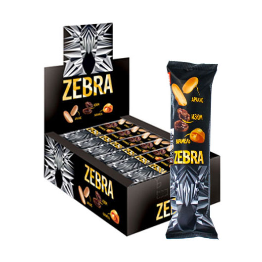 Zebra vafel sa cokoladnom glazurom, karamela, kikiriki, suvo grozdje 40g