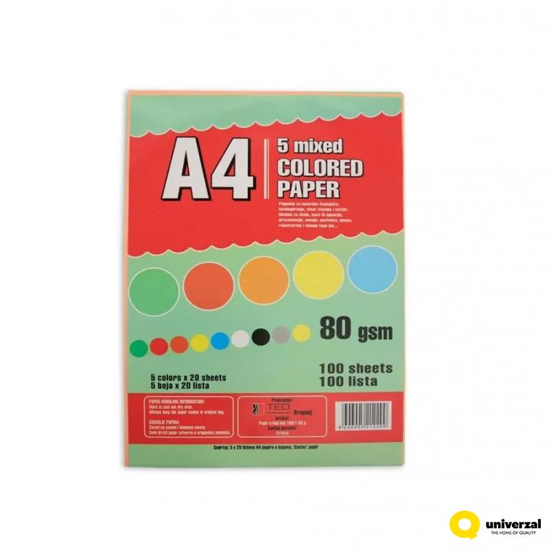 FOTOKOPIR PAPIR A4 MIX PASTEL 5x20lista 80gr