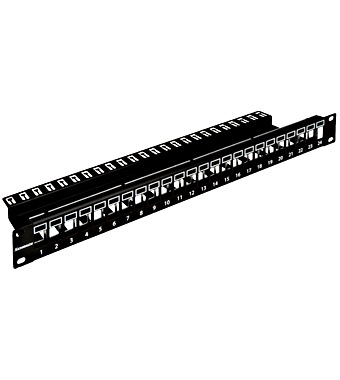 TOOLLESS LINE-19" Patch panel za 24 modula,1HU, crni,ECO
crni, jezičak prespojnog kabla okrenut prema dole