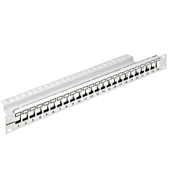 TOOLLESS LINE-19" Patch panel za 24 modula,1HU,RAL7035,ECO
svetlo siva, jezičak prespojnog kabla okrenut prema dole