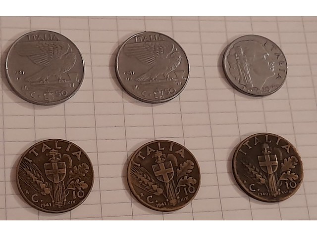 Italija, Centisimi, 1941, 6 kovanica